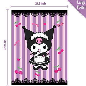 Kuromi Birthday Party Supplies, Kuromi Party Games for Boys Girls, Large Poster 24PCS Stickers for Kuromi Birthday Favors Decorations