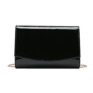 CHARMING TAILOR Patent Leather Flap Clutch Classic Elegant Evening Bag Chic Dress Purse (Black)