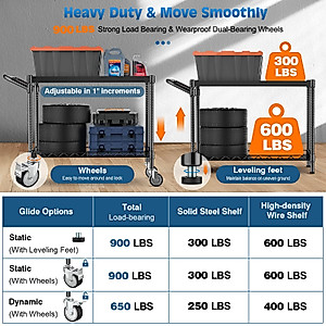 Leteuke 2 Tier Utility Cart with Wheels, NSF Certified 900LBS Capacity Heavy Duty Rolling Utility Carts with Handle Bar, Commercial Grade Metal Serving Storage Cart for Warehouse Kitchen, Gold