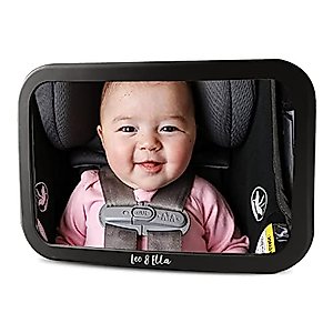 Leo and Ella Baby Car Mirror Safety First, Certified Crash Tested for Rear Facing Baby Car Seat Shatterproof Mirror with Adjustable Safety Mount Crystal Clear View of Newborn, Premium