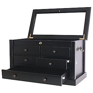 DisplayGifts Collector's Choice Solid Wood Knife Display Case Tool Storage Cabinet w/ 5 Drawer Gallery Quality Black