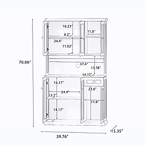 RASOO 71" Pantry Cabinet Kitchen Hutch Buffet Sideboard Oven Countertop Storage Microwave Cabinet with 3 Doors Upstairs and 3 Doors downstairs and 1 Drawer, White