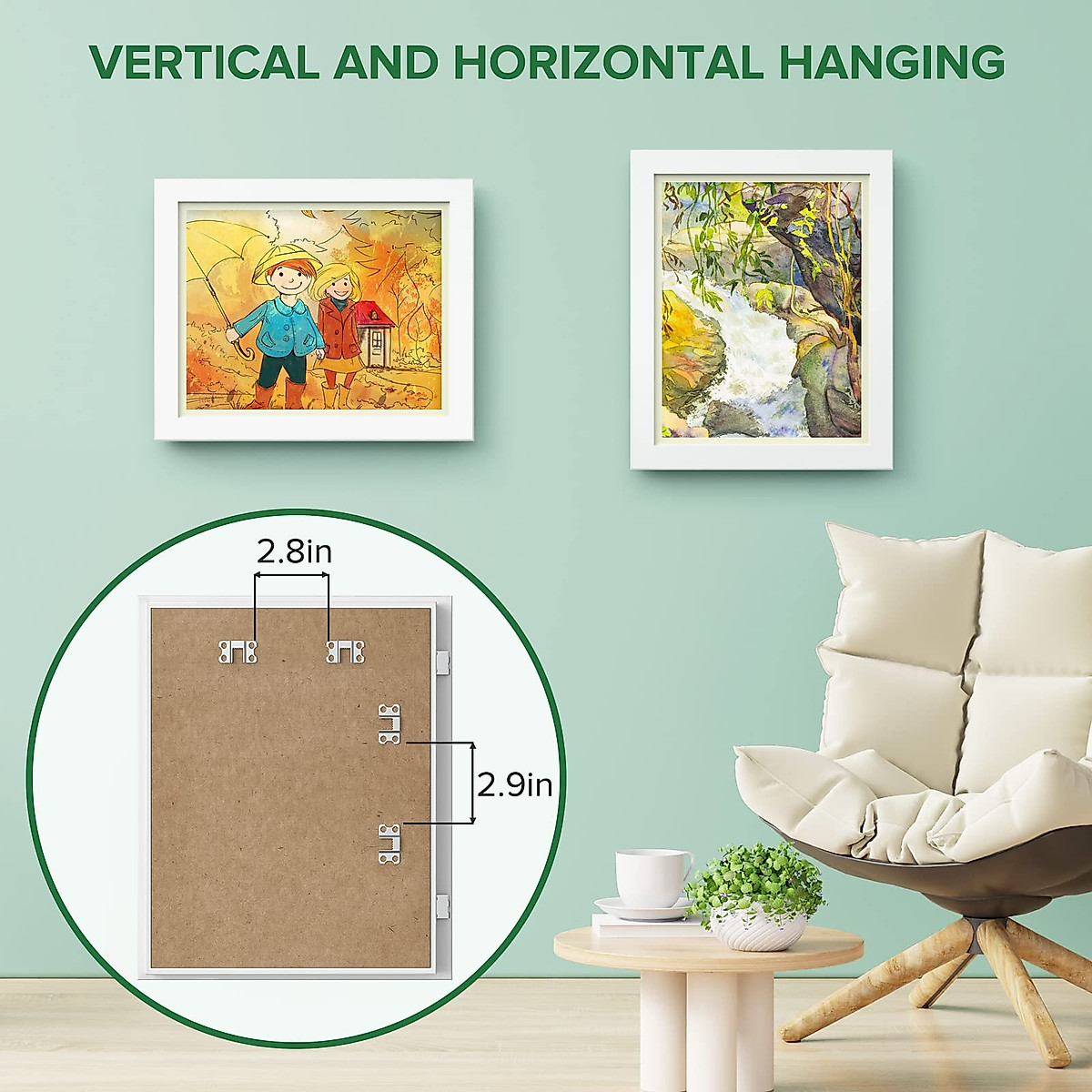 Hsypti Kids Art Frame, White, 8.5 x 11 inches (with Mat), 9 x 12 inches (without Mat), Modern, Plastic, Single Picture Frame, Rectangular, Space Theme, Easy Picture Change, Wall Mount or Tabletop