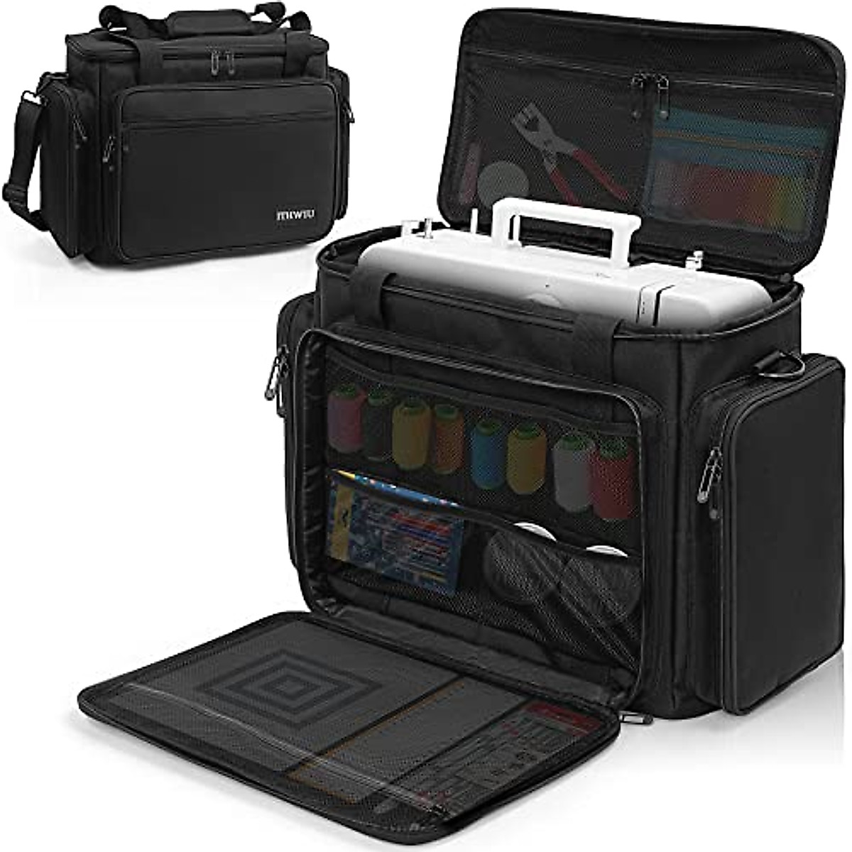 ITHWIU Sewing Machine Carrying Case with Multiple Pockets for Accessories, Universal Tote Storage Bag with Shoulder Strap Compatible with Most Standard Singer, Brother, Janome, Black