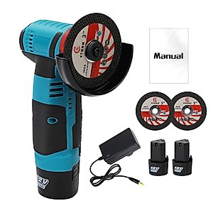 GIFZES 12V Cordless Angle Grinder Kit,3-Inch Battery Powered Angle Grinder Brushless,19500rpm Electric Grinding Tool Mini Grinder Handheld Cutter with 2pcs 1500mAh Batteries and 2 Cutting Discs