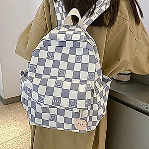 Preppy Aesthetic Mini Cute Fresh Checkered Backpack Plaid backpack School Bookbag Lightweight Bookbag Supplies Travel Bag for Girls (Blue)