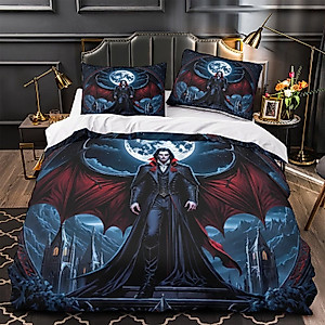 EVMILA Gothic Vampire Duvet Cover for Boys Girls Quilt Cover Comforter Covers 3D Print Scary Night with Pillow Cases with Zipper Closure Bedding Set Soft Microfiber 3 Pieces Twin（173x218cm）, Style-1