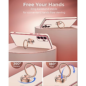 Miss Arts for Samsung Galaxy A14 5G Case, Ring Holder Stand Luxury Bling Electroplated Phone Case with Strap, Cute Soft TPU for Galaxy A14 5G Cover for Women Girls, Pink