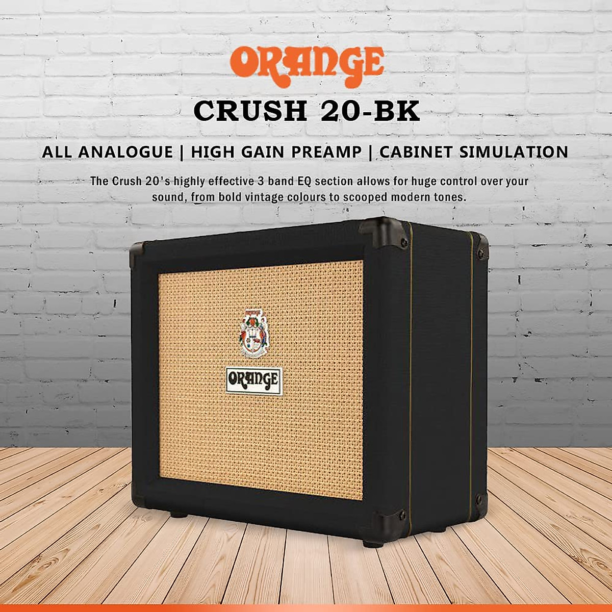Orange Crush 20 (Black) Guitar Amplifier, Twin-Channel 20W Amp (CRUSH20) High gain preamp Design, CabSim Loaded Headphone Output + Bundle Xpix Cables, Guitar Picks, & FiberTique Cloth