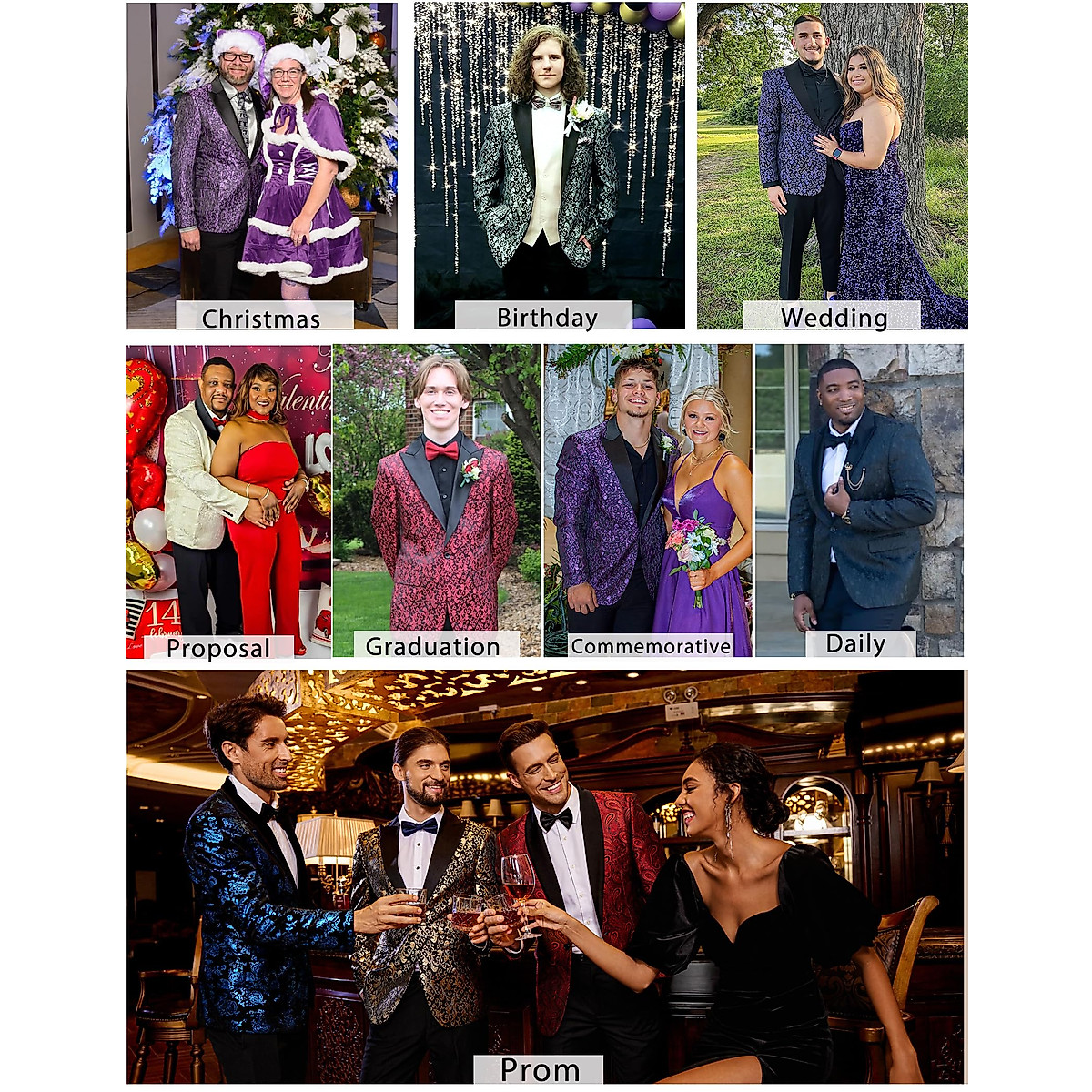 COOFANDY Men's Floral Party Dress Suit Stylish Dinner Jacket Wedding Blazer One Button Tuxdeo Black US S