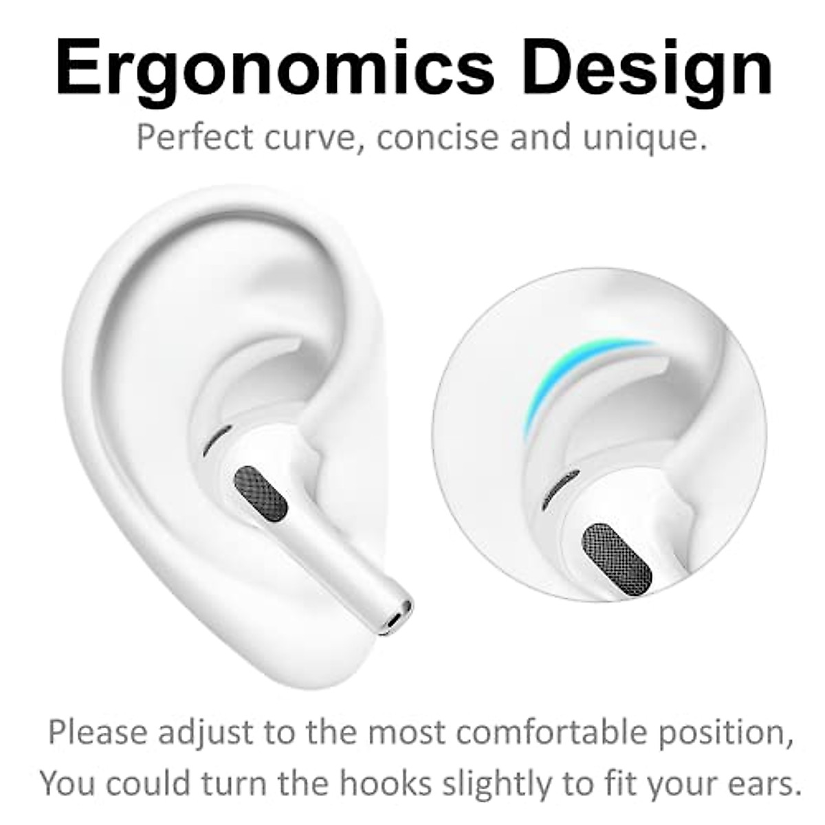 Ear Hooks Compatible with AirPods Pro 2nd Generation, Anti-Slip Non-Slip Silicone Eartips and Covers Wings Tips Accessories Compatible with AirPods Pro 2 2022 White Black L/M/S