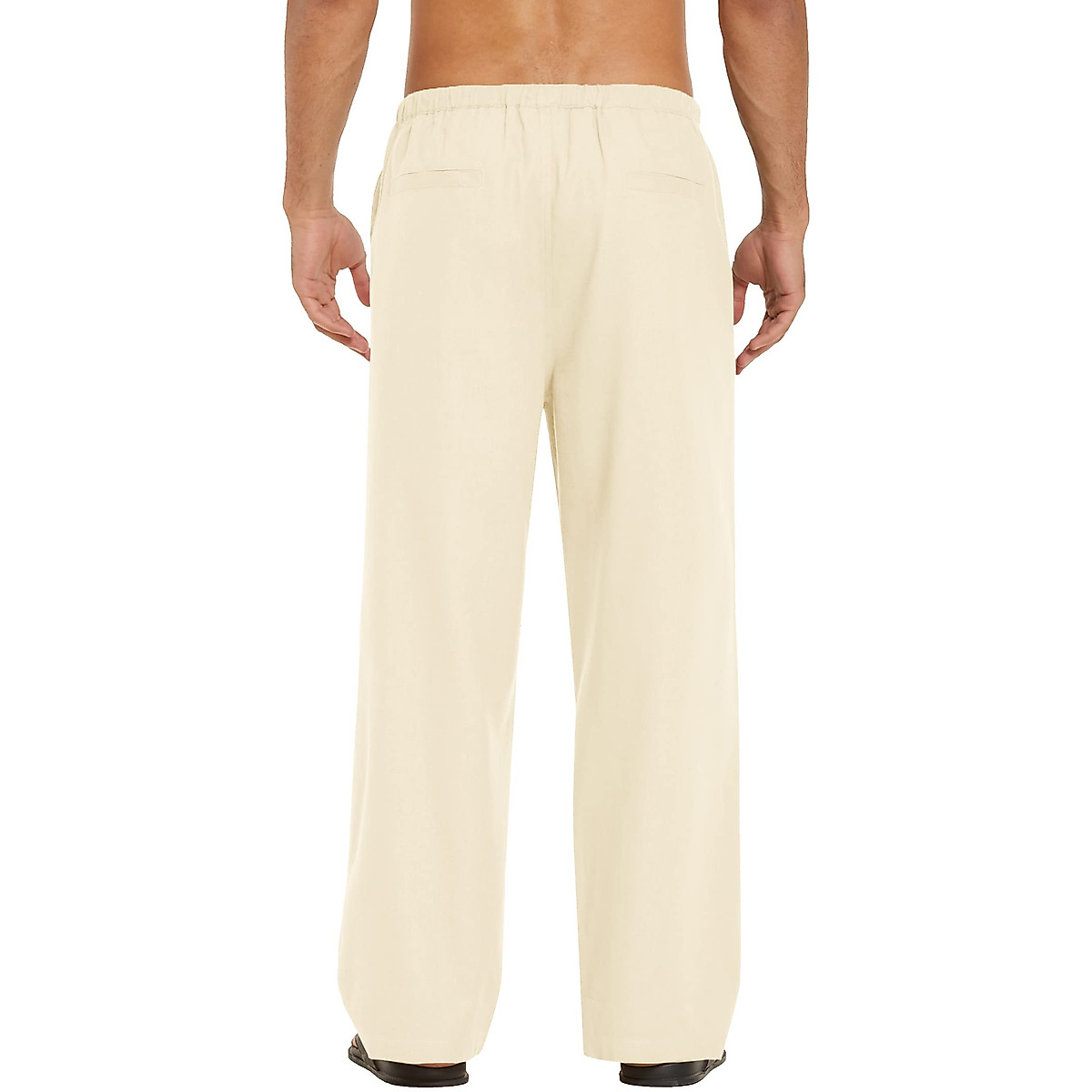 COOFANDY Men Linen Yoga Beach Cool Long Pants Stretchy Drawstring Waist Trousers