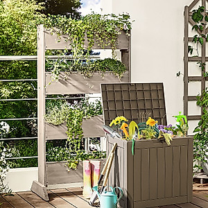 Flamaker 32 Gallon Deck Box Outdoor Waterproof Resin Storage Box with Lockable Lid Indoor Storage Bin for Patio Cushions, Toys (Brown)