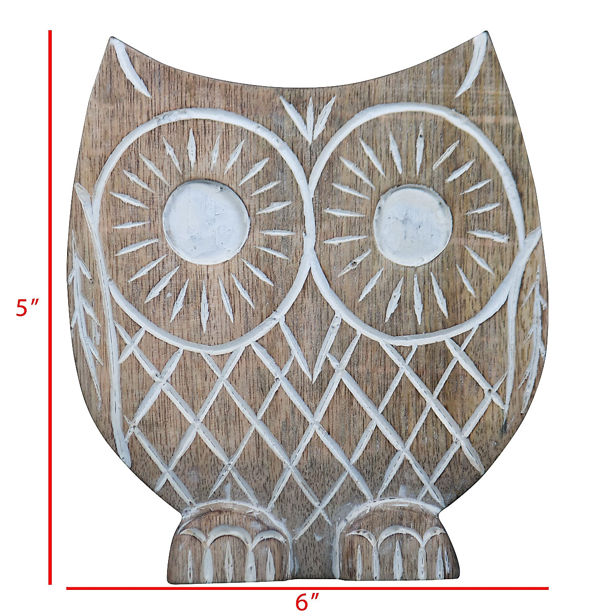 Foreside Home & Garden White Handcarved Wood Owl Figurine FDAD09858, Natural