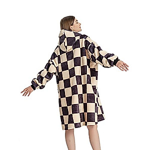 PSII Planet Sister Original Oversized Sherpa Hoodie Blanke ,Wearable Blanket for Adults, One Size Fits All(Beige-Black) X-Large a-899