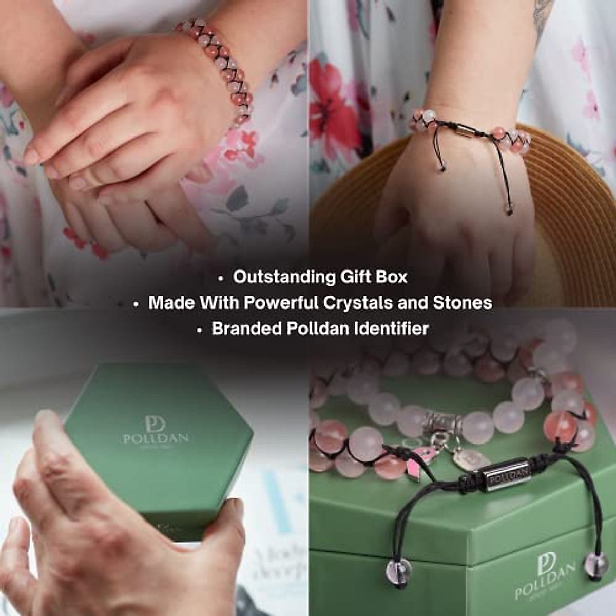 POLLDAN® Rose Quartz Bracelet | 8,5 mm Rose Quartz Crystals AAA Grade | Amethyst Gemstone Beaded Bracelets for Women | Rose Quartz Bracelets For Women