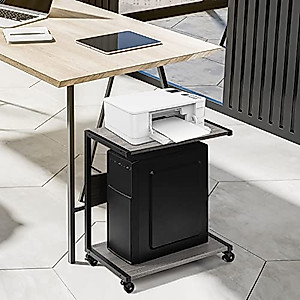 Computer Tower Stand, C-Shape Tall 2-Tier Pc Stand, Computer Tower Floor Stand with Lockable Wheels,Mainly Placed Computer Cases and Printers，Suitable for School, Office, Home(Grey)