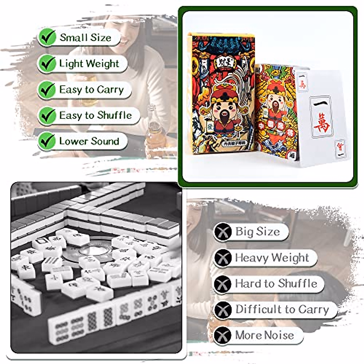 Sishynio Mahjong Cards Set, Mah-Jongg Playing Cards with 2 Dices & Chips, 2023 Handheld Mahjongg Game, Classical Chinese Table Game, Portable Poker Cards Set for Leisure Time Party Traveling Gifts