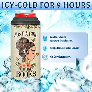winorax Book Lovers Gifts Just A Girl Who Loves Books Tumbler Can Cooler 4-in-1 Stainless Steel 16oz Travel Cups Birthday Christmas Gifts for Women Girls Friends Book Lovers