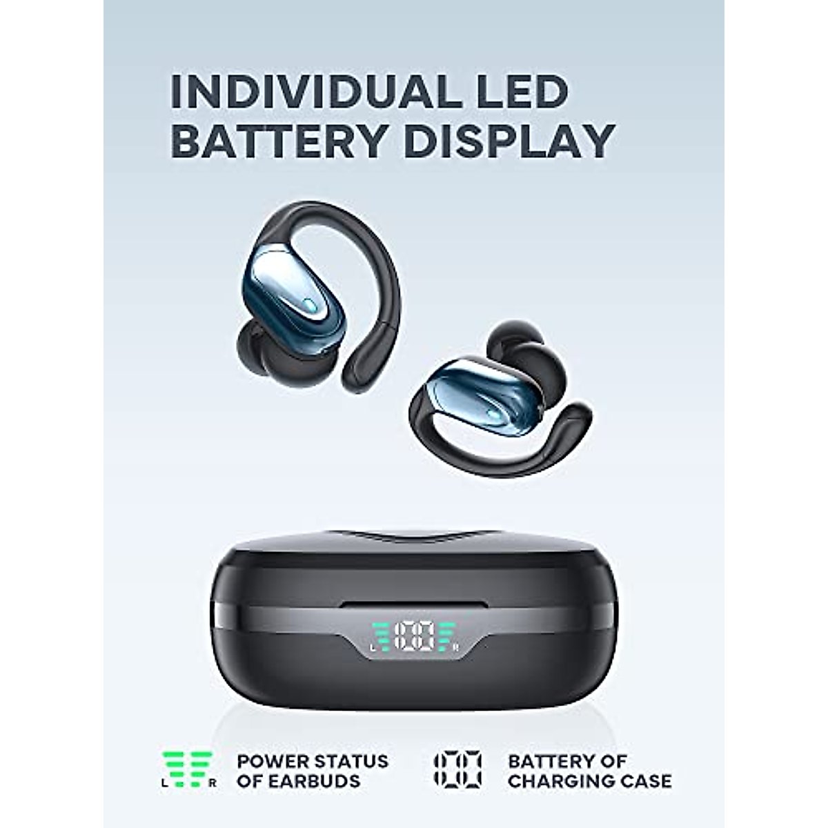 Headphones Wireless Earbuds, Bluetooth Earbuds with Earhooks 100H Playback with Charging Case and Ear Buds Wireless Bluetooth Digital Display, Built-in Noise Cancellation Mic
