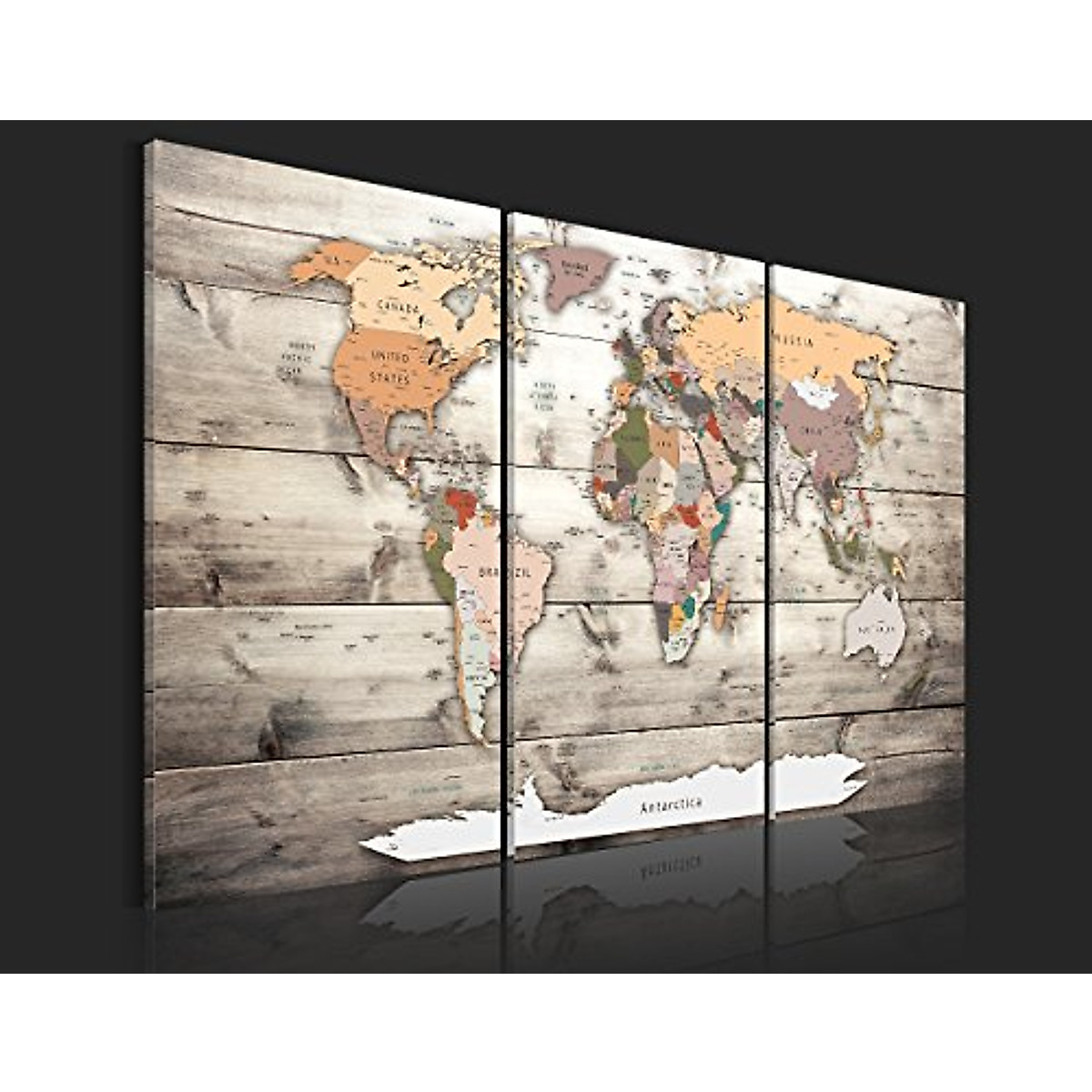 artgeist Pinboard World Map 35x24 in - Cork Board & Canvas Print Wall Art 3 pcs Memoboard with 50 Pins Noticeboard Message Board Image Picture Home Decor Travel Map Map of The World k-C-0035-p-g