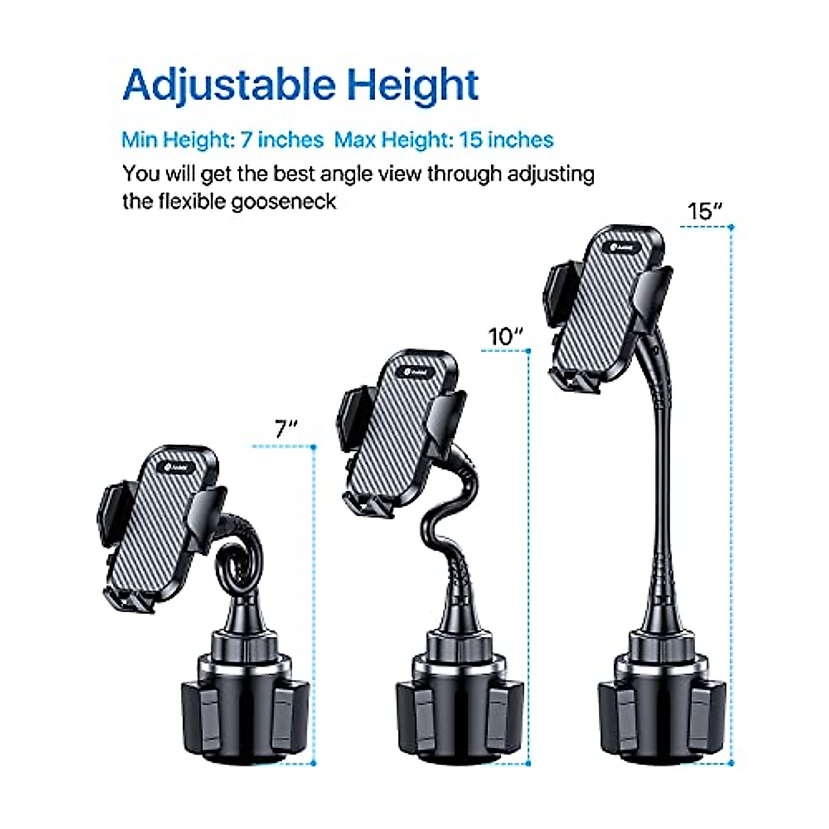 Danmus® Upgraded Car Cup Holder Phone Mount with Extendable Base, [15-in Adjustable Long Gooseneck] [Military-Grade] Car Truck Mount Compatible with iPhone 15 14 13 12 Pro Max Samsung S23 All