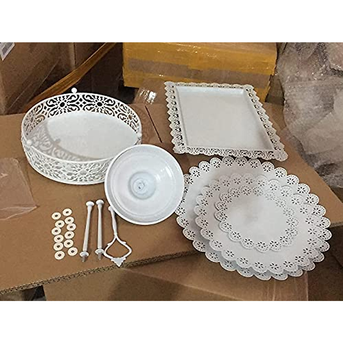 Xeternity-Made XMSound 3 Pieces Cake Stand Set ,White Metal Cupcake Holder Dessert Display Plate ,Decor Serving Platter for Wedding Birthday Parties Celebration