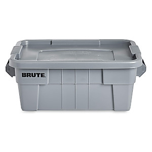Rubbermaid Commercial Products BRUTE Tote Storage Bin with Lid, 14-Gallon, Gray, Rugged/Reusable Boxes for Moving/Camping/Garage/Basement Storage