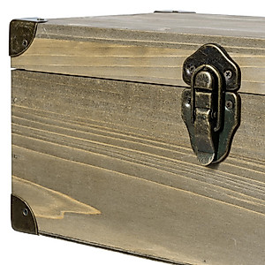 MyGift Vintage Gray Brown Wood Retro Audio Cassette Tape Storage Box with Antique Brass Tone Metal Latch and Brackets, 4 Compartments Hold up to 32 Tapes