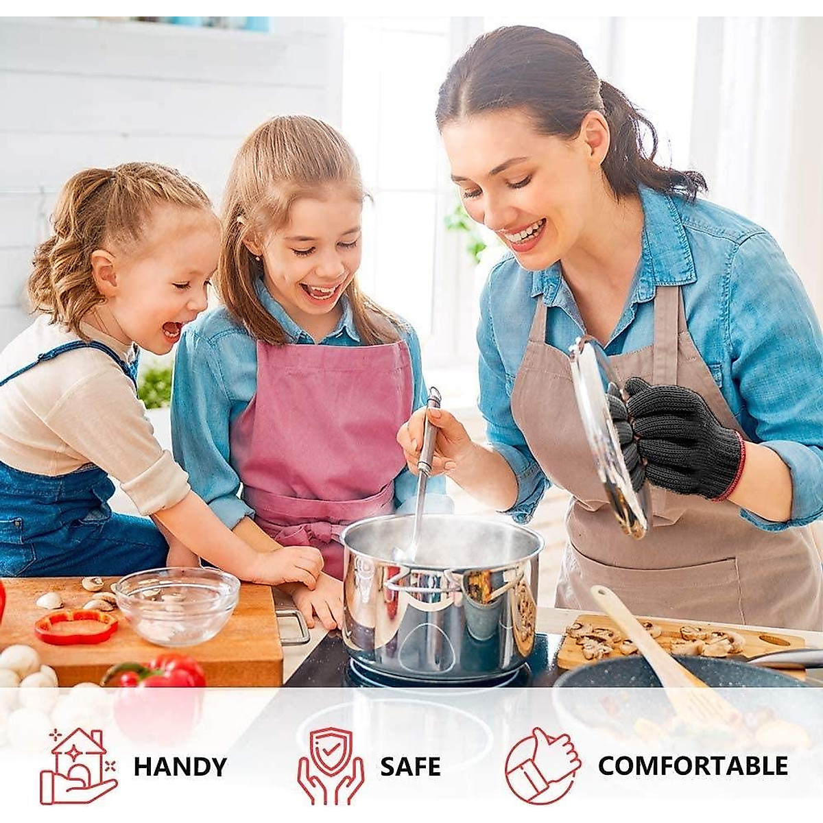 1 Pair Heat Resistant Gloves Oven Gloves Heat Resistant with Fingers Gloves Double Oven Mitt Set