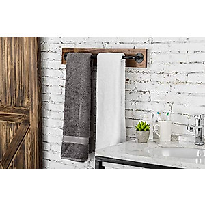 MyGift Rustic Burnt Wood Bathroom Towel Bar with Metal Rod, Wall Mounted Bath Towel Rack