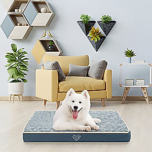 VANKEAN Waterproof Dog Crate Pad Bed Mat Reversible (Cool & Warm), Removable Washable Cover & Waterproof Inner Lining, Pet Crate Mattress for Cats and Dogs, Joint Relief Dog Bed for Crate, Navy/Grey