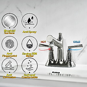 LEITECHUWEI Bathroom Faucet with Pull Out Sprayer for 3 Hole,4 Inch Centerset Utility Sink Faucet,Brushed Nickel Bathroom Sink Faucet for Vanity Faucet Lavatory Faucet Rv Faucet Indoor Outdoor Faucet