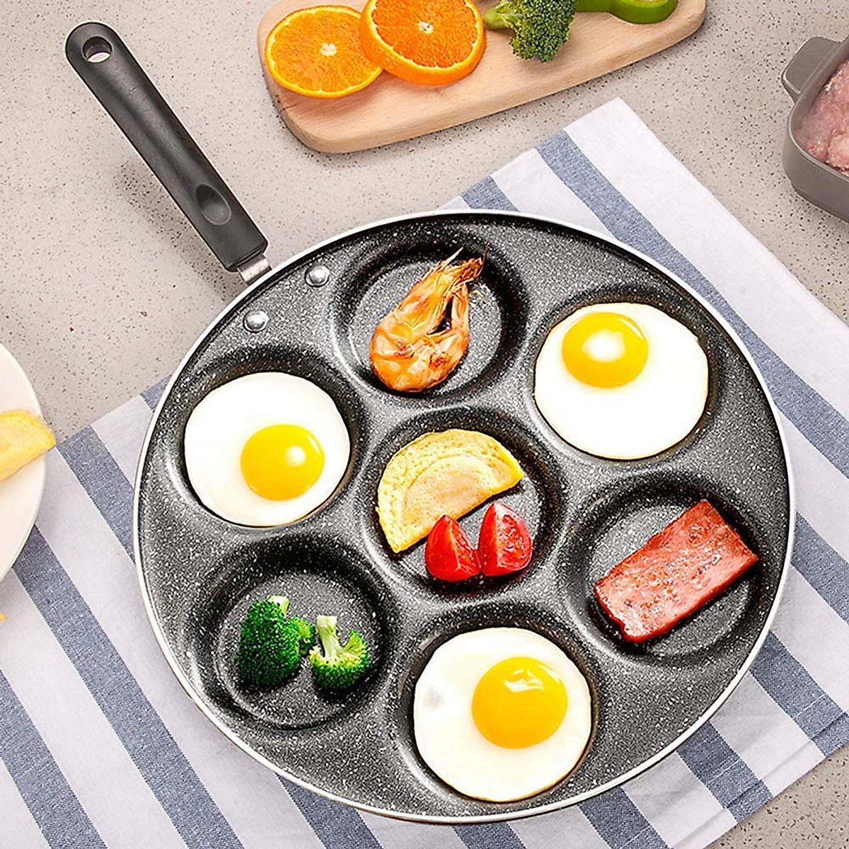 Mumusuki 7 Holes Frying Pan Non Stick Fried Eggs Cooking Pan Burger Kitchen Cookware Household Tool