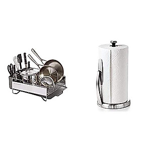KitchenAid Full Size Dish Rack, Light Grey & OXO Good Grips SimplyTear Paper Towel Holder - Stainless Steel