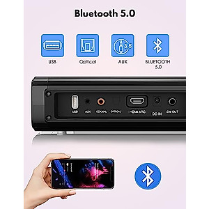 Puxinat 2 in 1 Separable Sound Bars for TV with Subwoofer, Bluetooth 5.0 Surround Sound System for Home Theater, ARC/Optical/Aux/USB TV Speaker, Treble/Bass Adjust, 10 EQ Modes, Remote Included