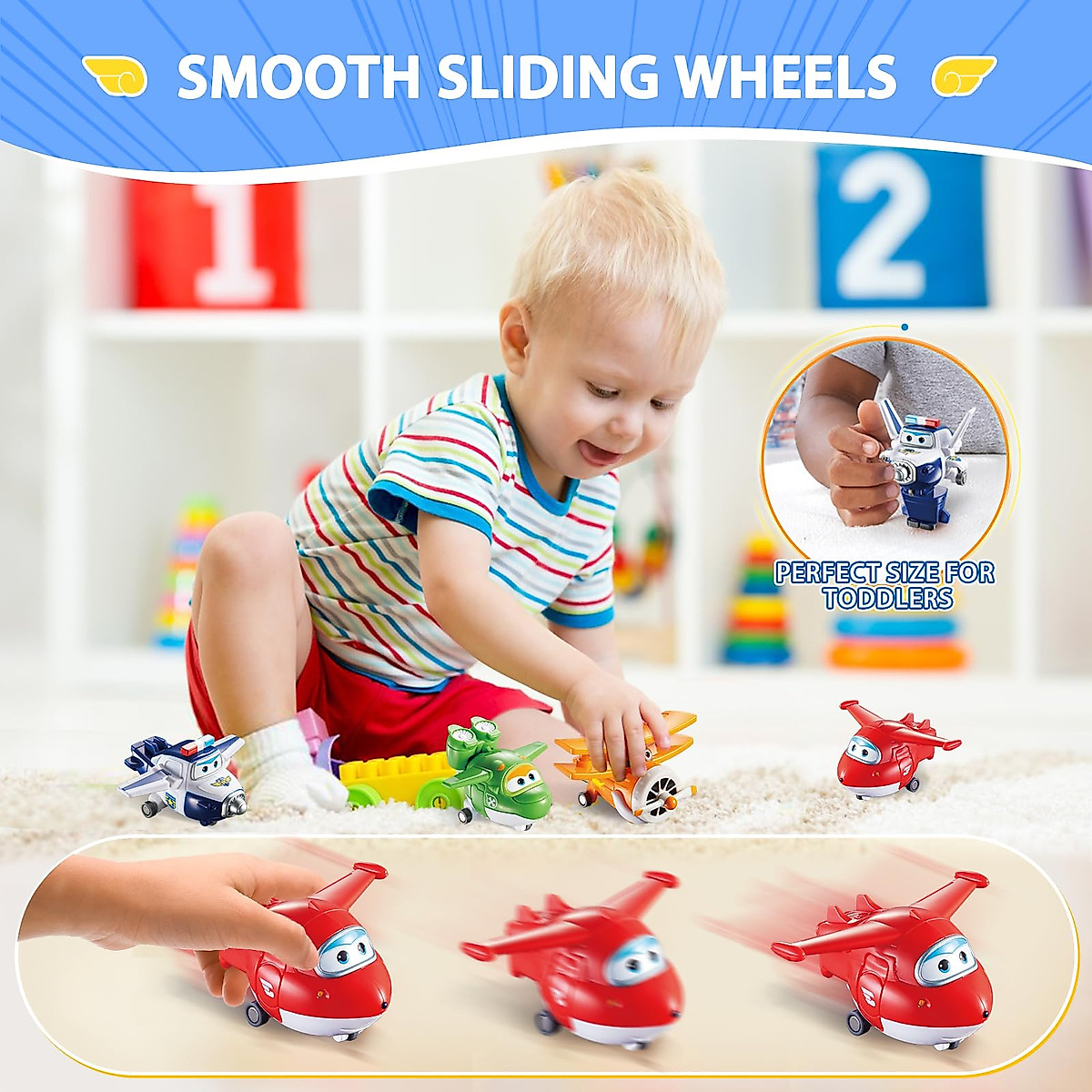 Super Wings 2" Transform-A-Robots 4 Pack Jett, Paul, Mira, and Grand Albert, Airplane Toys Mini Action Figures, Transformer Toys for 3+ Years Old Boys and Grils