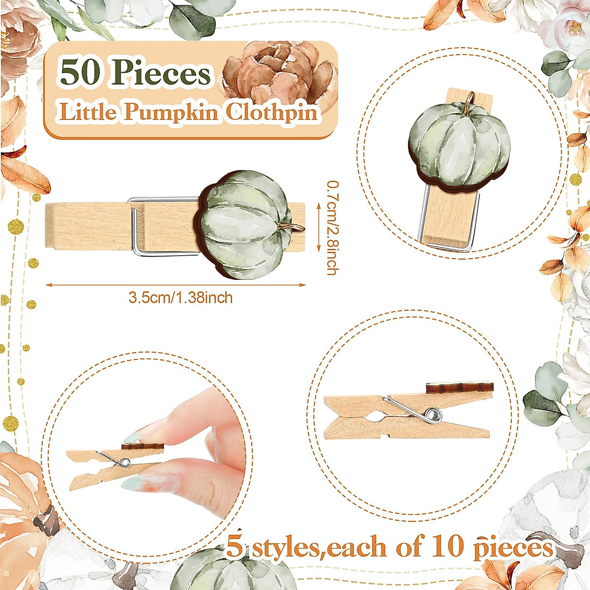 Patelai 321 Pcs Baby Shower Games Supplies, 5 Sets (50 Cards Each) Activities Cards with 20 Pencils 1 Don't Say Baby Sign 50 Clothespin(Little Pumpkin)