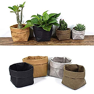 4Pack-4''x4''x7.8'' Mini Succulents Kraft Paper Flower Pot Cover Decoration Folding Washable Kraft Paper Storage Bag Container for Fruit Food Succulent Planting Household Wrap Pet (M)