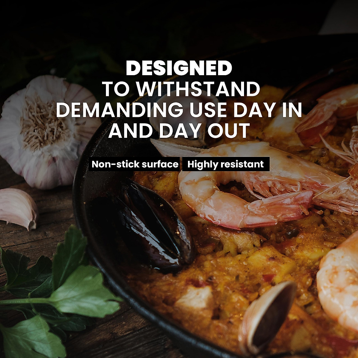 Machika Enameled Steel Nonstick Paella Pan, 17 in, Induction Compatible, 5 Servings, Ideal for Restaurants, Catering, Events