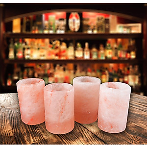 Himalayan Secrets Set of 4 Himalayan Tequila Shot Glass Set - 100% Edible Hand Carved Himalayan Crystal Salt - 3" Tall