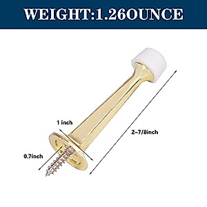 3 Inch Heavy Duty Solid Rigid Metal Gold Door Stop with Soft Rubber Tip, Protect Wall & Door,10 Pack