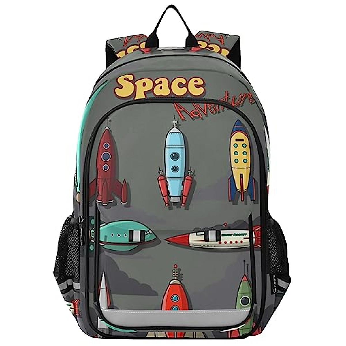 Glaphy Retro Rocket Ships Backpack, School Bag Lightweight Laptop Backpack Students Travel Daypack with Reflective Stripes