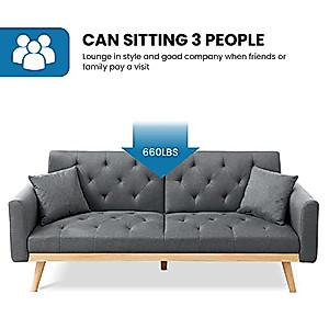 AWQM Futon Sofa Bed, Convertible Sofa for Living Room, Linen Couch Bed, Sleeper Sofa, Futon Couch Bed for Office, Small Space, Apartment, Dark Grey