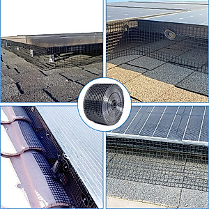 YESON Solar Panel Guard, 8in X 100ft PVC Coated Critter Guard Roll Kit for Solar Panel Wire Screen, Black Pigeon Barrier Netting with 120 Fastener Clips, Cutting Scissor, Gloves