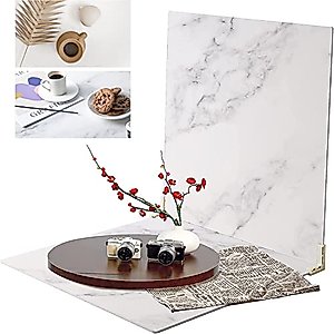 BEIYANG 2 Marble 24x24in Photography Backdrop Boards with 2 PCS Bracket for Flat Lay or Food Photography Background Marble and White Backdrop Photo Table Backdrop