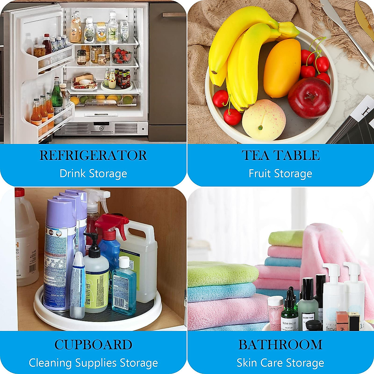 FVIEXE 3PCS Non-Skid Cabinet Lazy Susan Turntable 10 Inch, 360 Degree Rotating Kitchen Spice Rack Spinning Lazy Susan Turntable Organizer, Pantry Countertop Vanity Bathroom Display Stand White / Gray