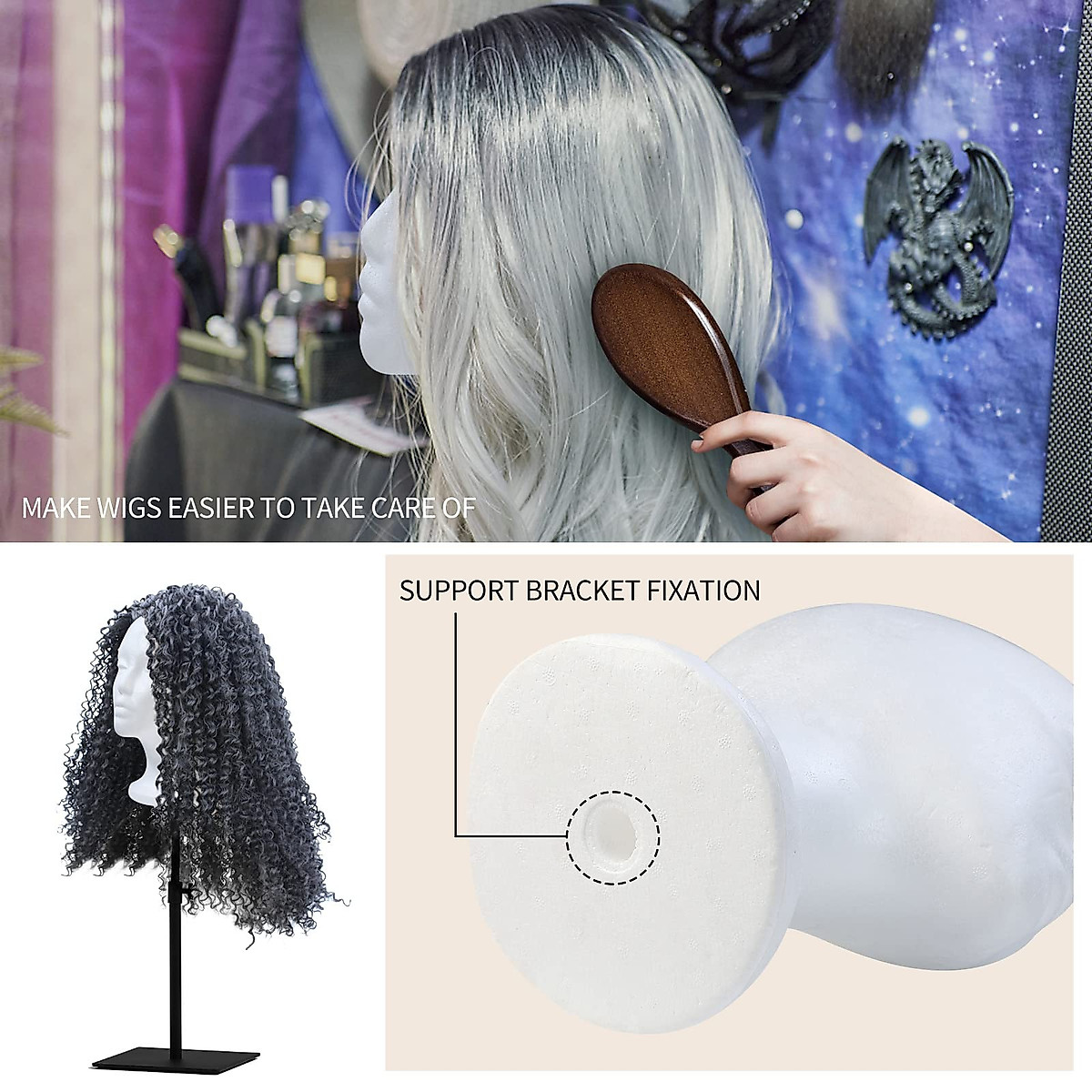 E ELAINFIA 3 Pack White Foam Display Mannequin Head - Portable Wig Display Stand Fashion Foam Mannequin Wig Stand Stable Round Base Suitable for Salon,display Hair, Hats and Hairpieces