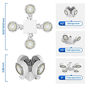 SANSI LED Garage Light, 30W (240W Equivalent) LED Shop Light 3000lm, 5000K Daylight E26 Deformable LED Garage Ceiling Light with 4 Adjustable Panels for Garage, Workshop, Basement, 5 Years Warranty