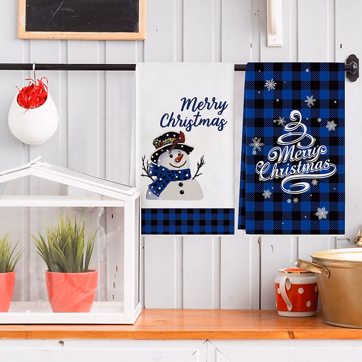 AnyDesign 4 Pack Merry Christmas Kitchen Towel 18 x 28 Inch Blue Black Buffalo Plaids Dish Towel Snowman Truck Xmas Tree Tea Towel Rustic Hand Drying Towel for Cooking Baking